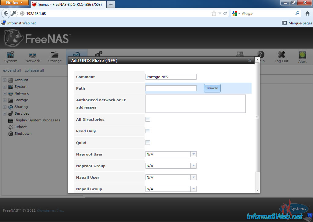 Create A Unix Share Nfs On Freenas Others Tutorials Informatiweb
